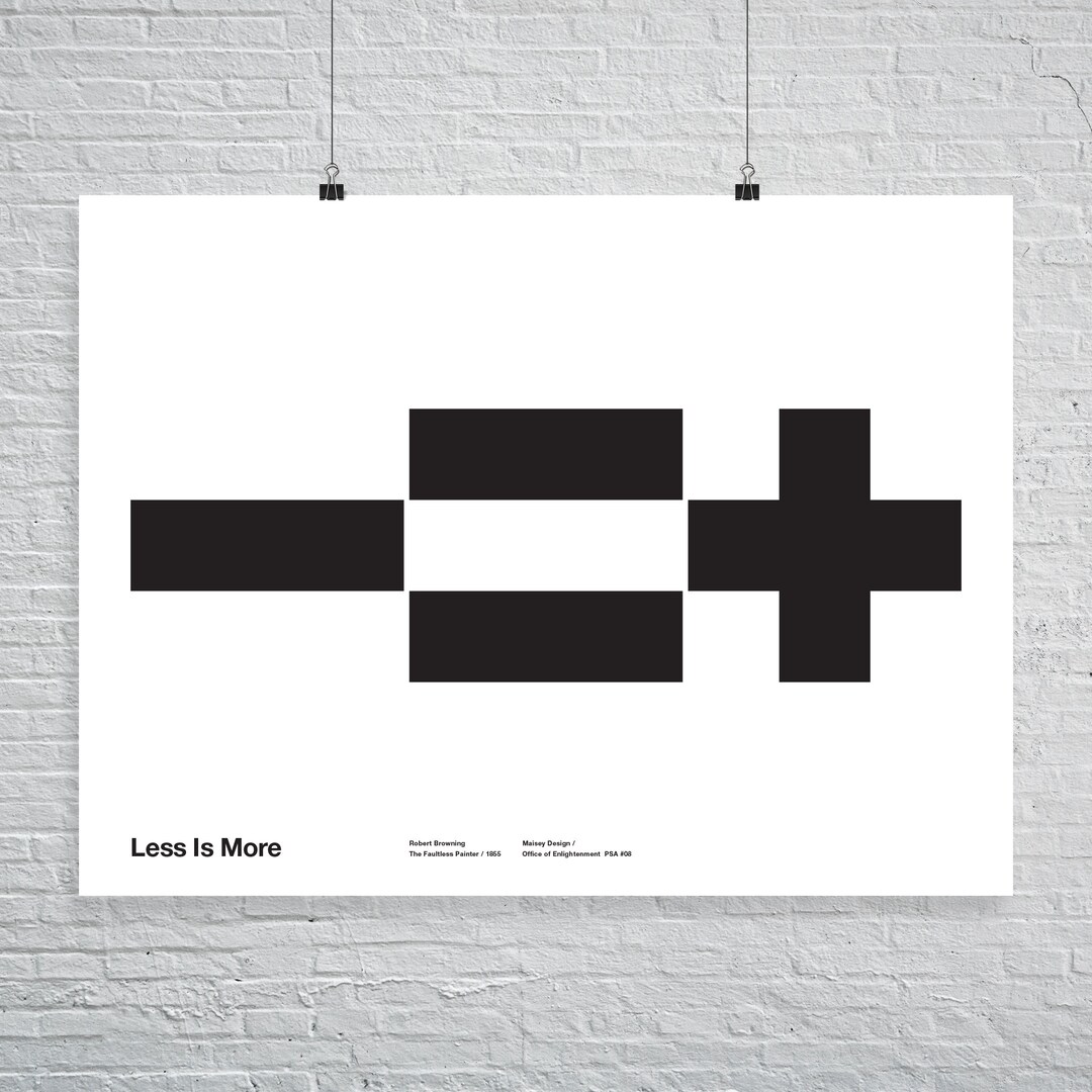 Less is More Poster, Math Icons, Helvetica, Typographic, Quote, Black ...
