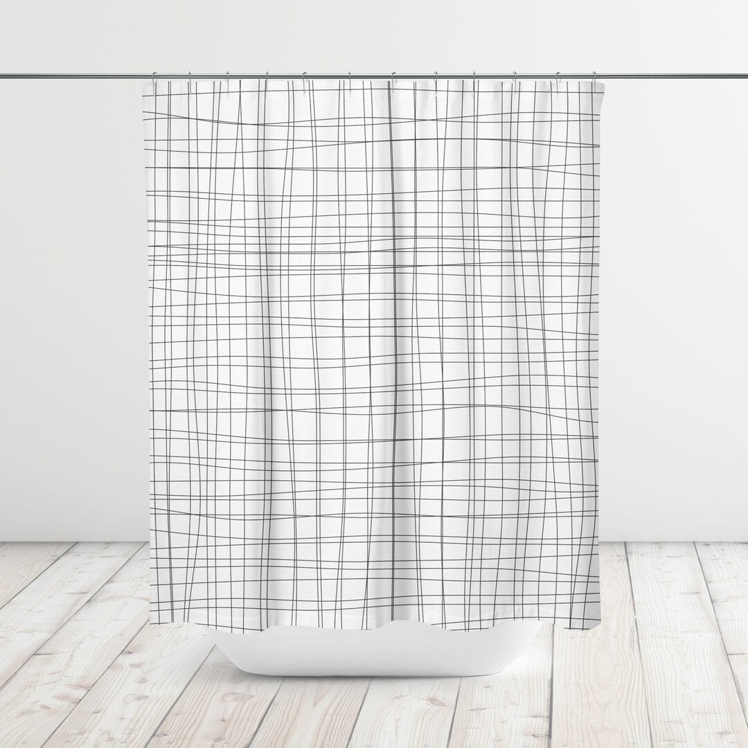 Black and White Organic Grid Lines Shower Curtain, Bath Curtain ...