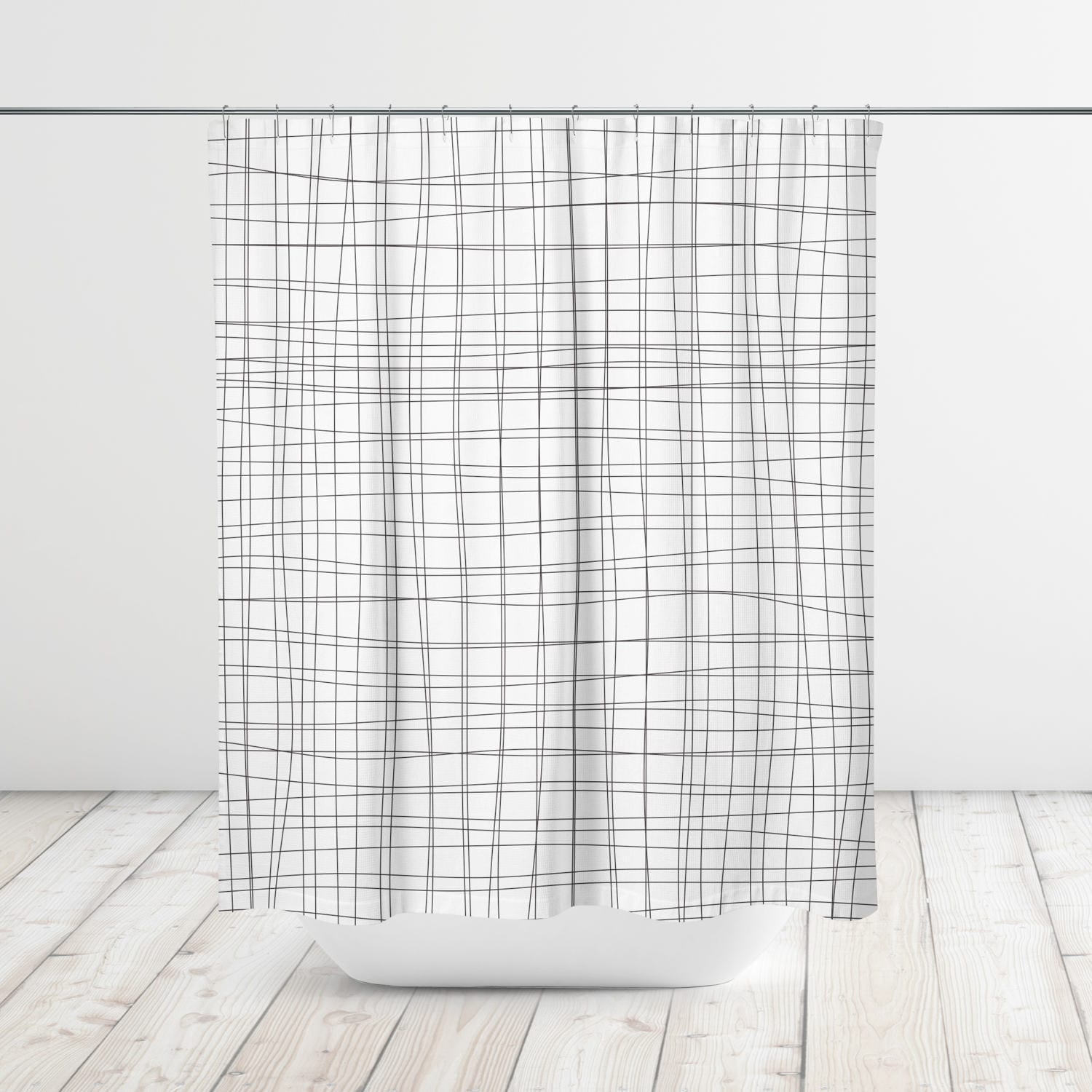 Black and White Organic Grid Lines Shower Curtain Bath | Etsy