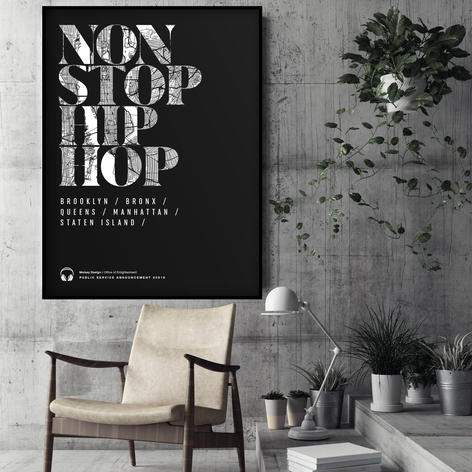 Non Stop Hip Hop NYC Map Poster, Rap, R&B, Music, Helvetica ...