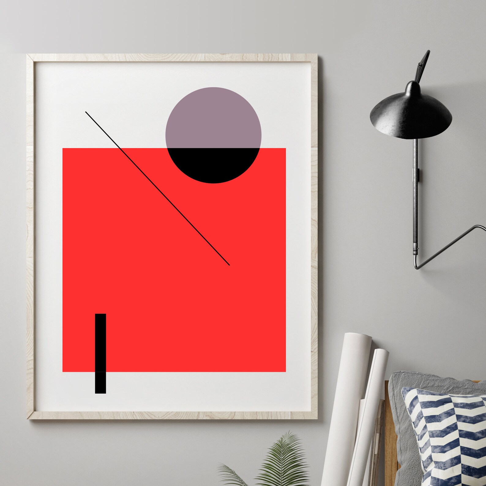 Red and Black Circle Square Bold Modern Abstract Industrial Art Print ...