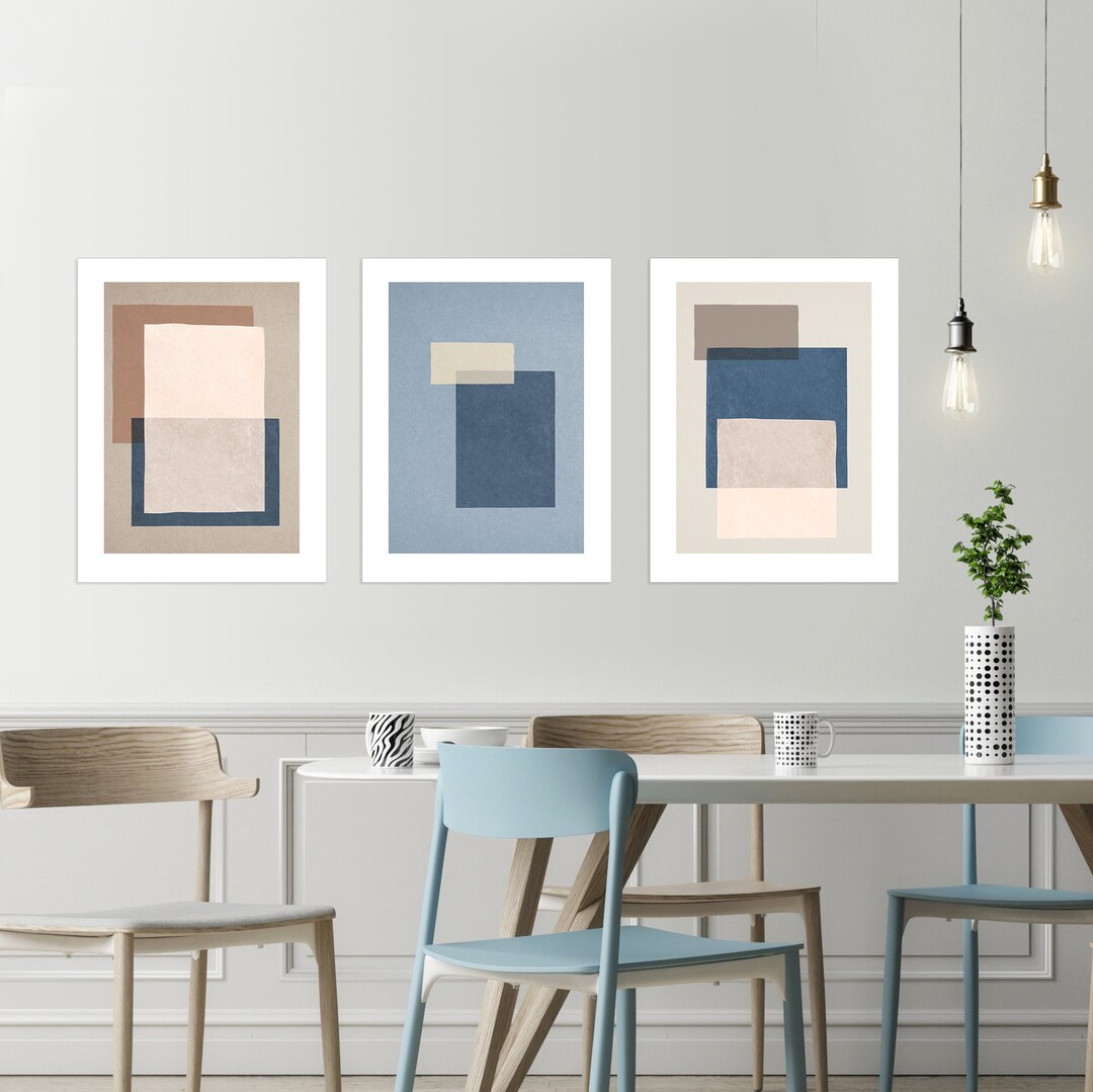 Set of 3 Textured Cutout Color Block Midcentury Modern Jazz Abstract ...