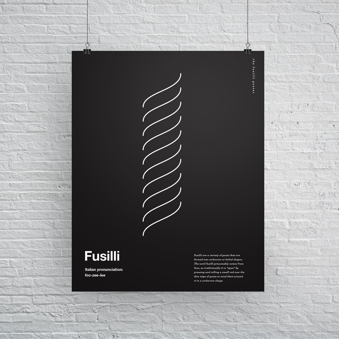 Fusilli Poster, Pasta, Helvetica, Typographic, Fun, Funny, Quote, Black ...