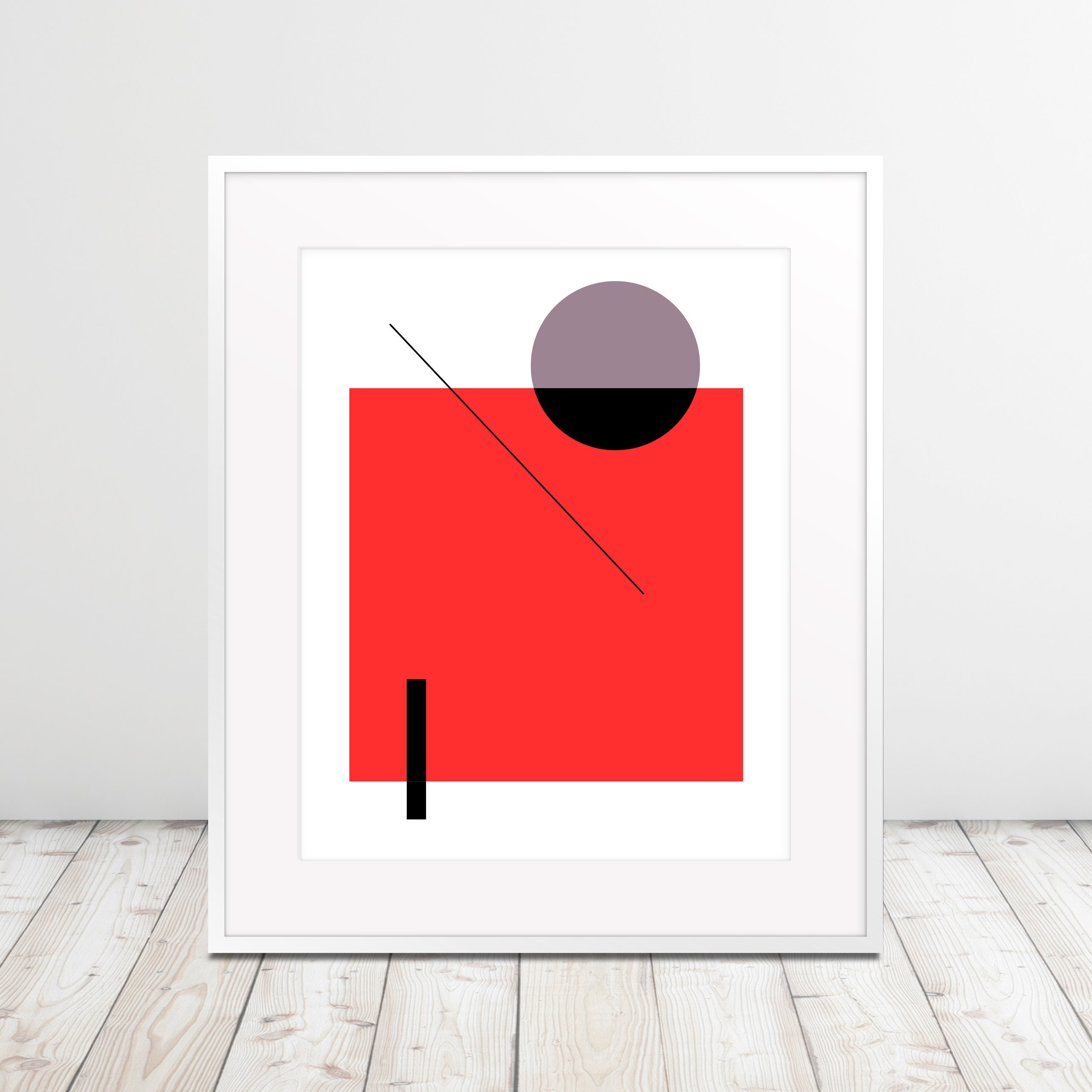 Red and Black Circle Square Bold Modern Abstract Industrial Art Print ...