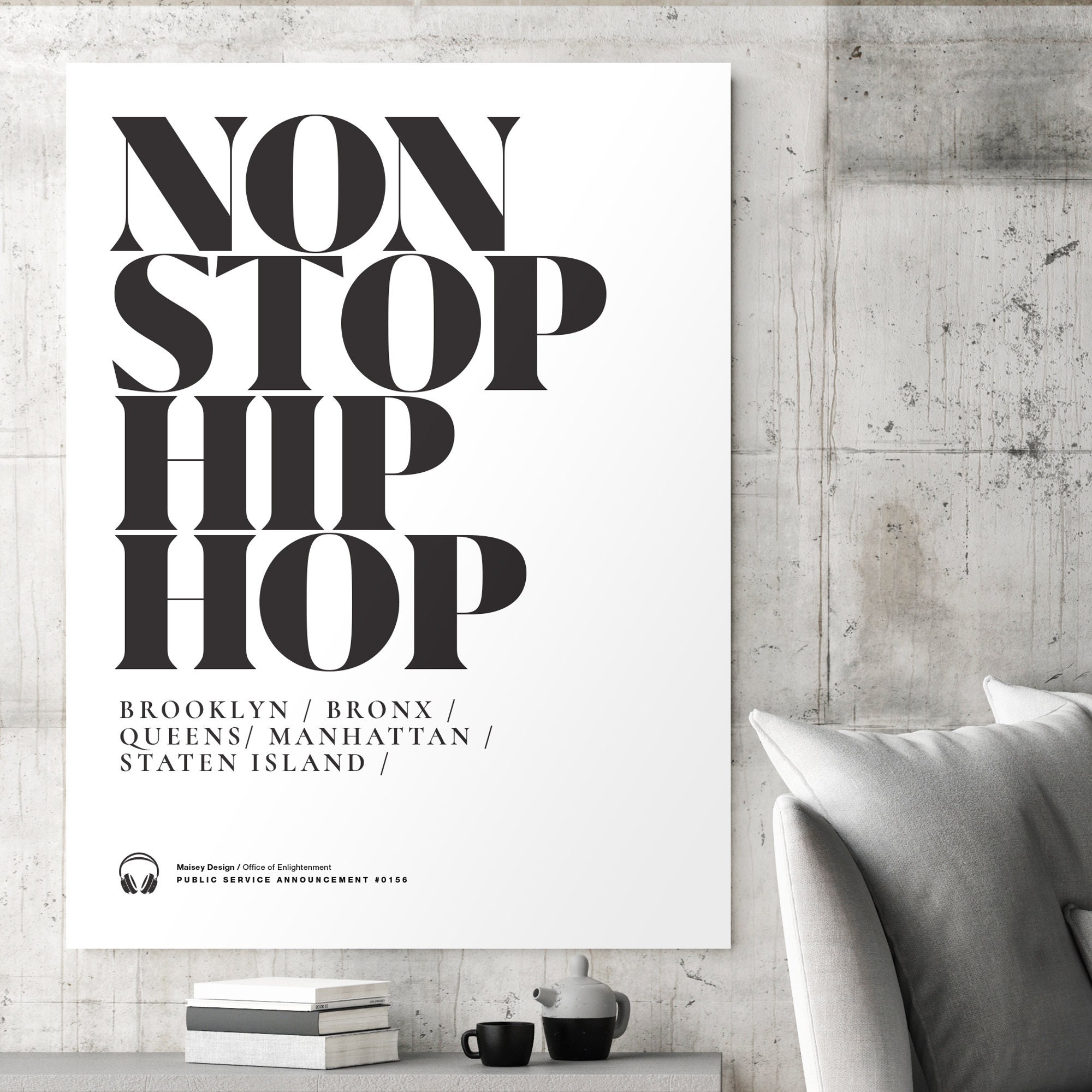 Non Stop Hip Hop NYC Poster Rap R&B Music Helvetica | Etsy