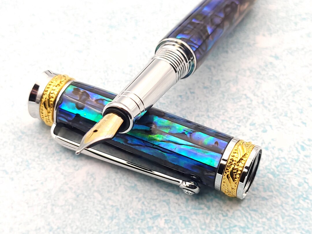 Auckland Jr Abalone Shell Fountain Pen in 22kt Gold & Chrome - Etsy