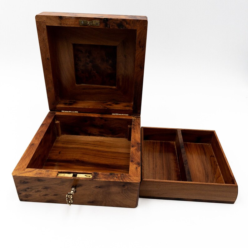 Thuya Burl Hinged Square Box with Mother of Pearl Inlay 5 | Etsy