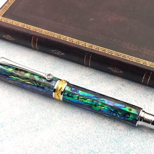 Auckland Jr Abalone Shell Fountain Pen in 22kt Gold & Chrome - Etsy