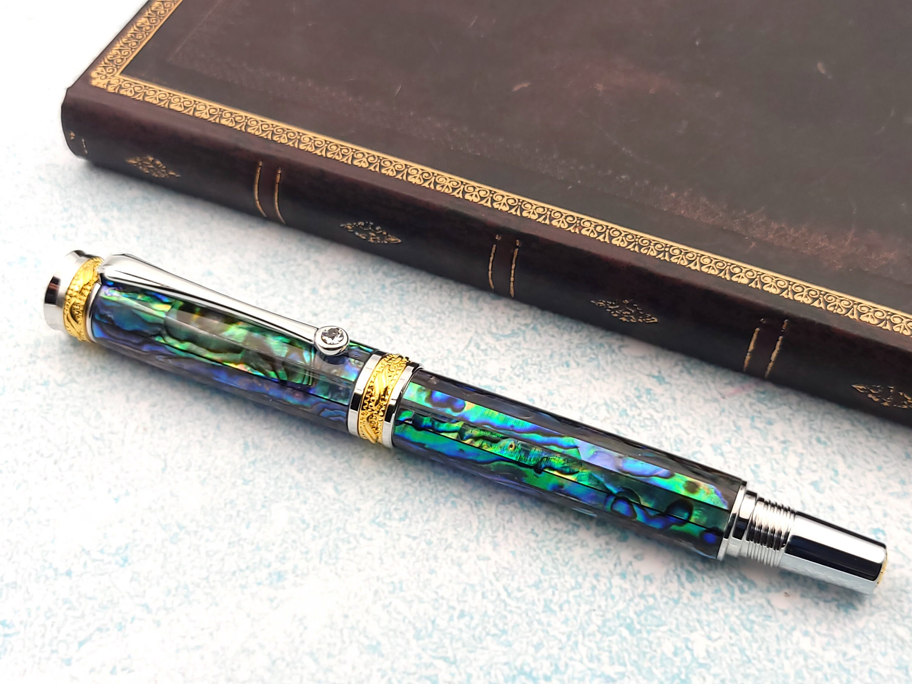 Auckland Jr Abalone Shell Fountain Pen in 22kt Gold & Chrome - Etsy