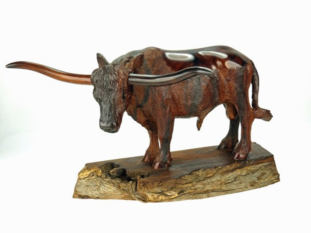 Desert Ironwood Detailed Texas Longhorn on Base Carving - Etsy