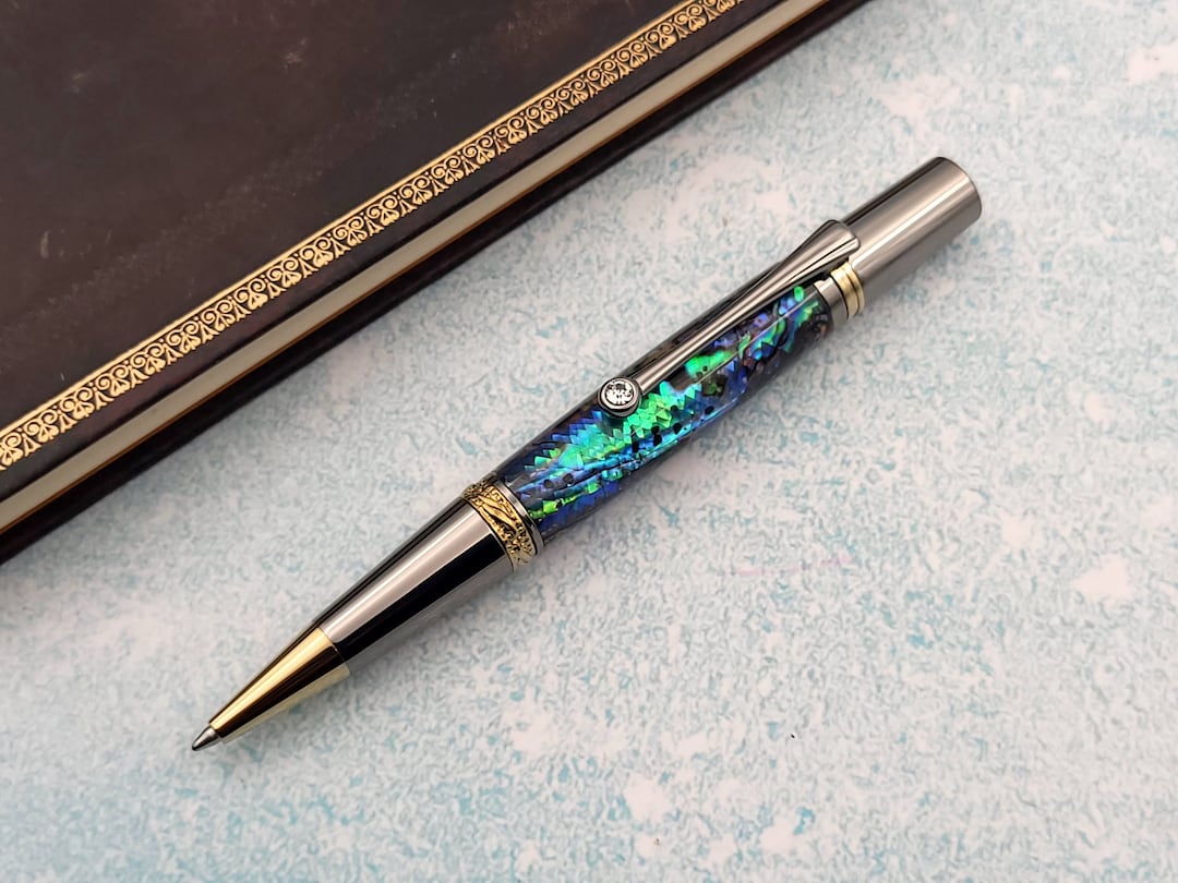 Auckland Abalone Shell Ballpoint Twist Pen in Titanium Gold & Gunmetal ...