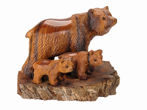 Desert Ironwood Grizzly Bear Family carving — Woodnotch