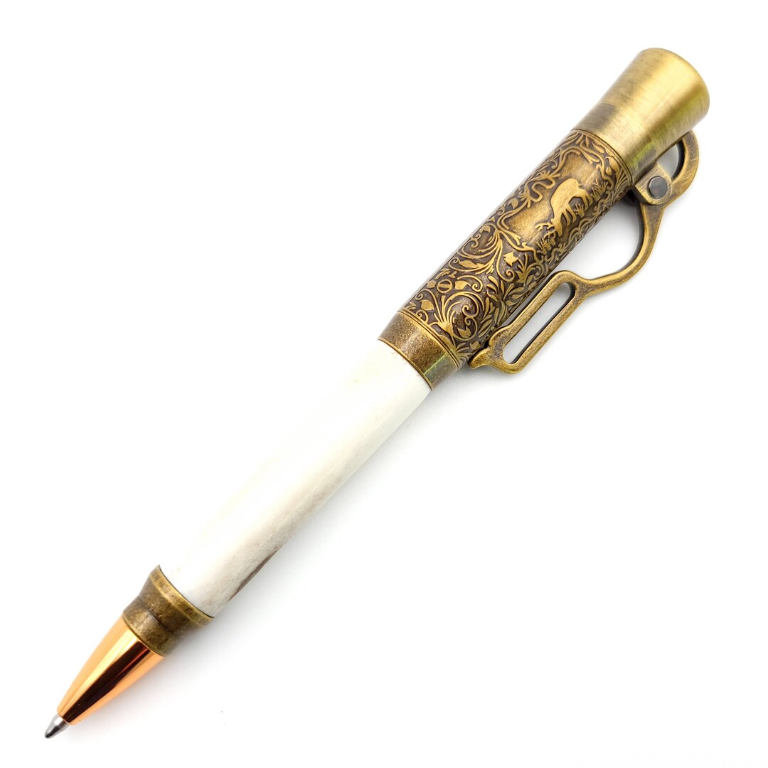 Lever Action Deer Antler Ballpoint Pen in Antique Brass - Etsy