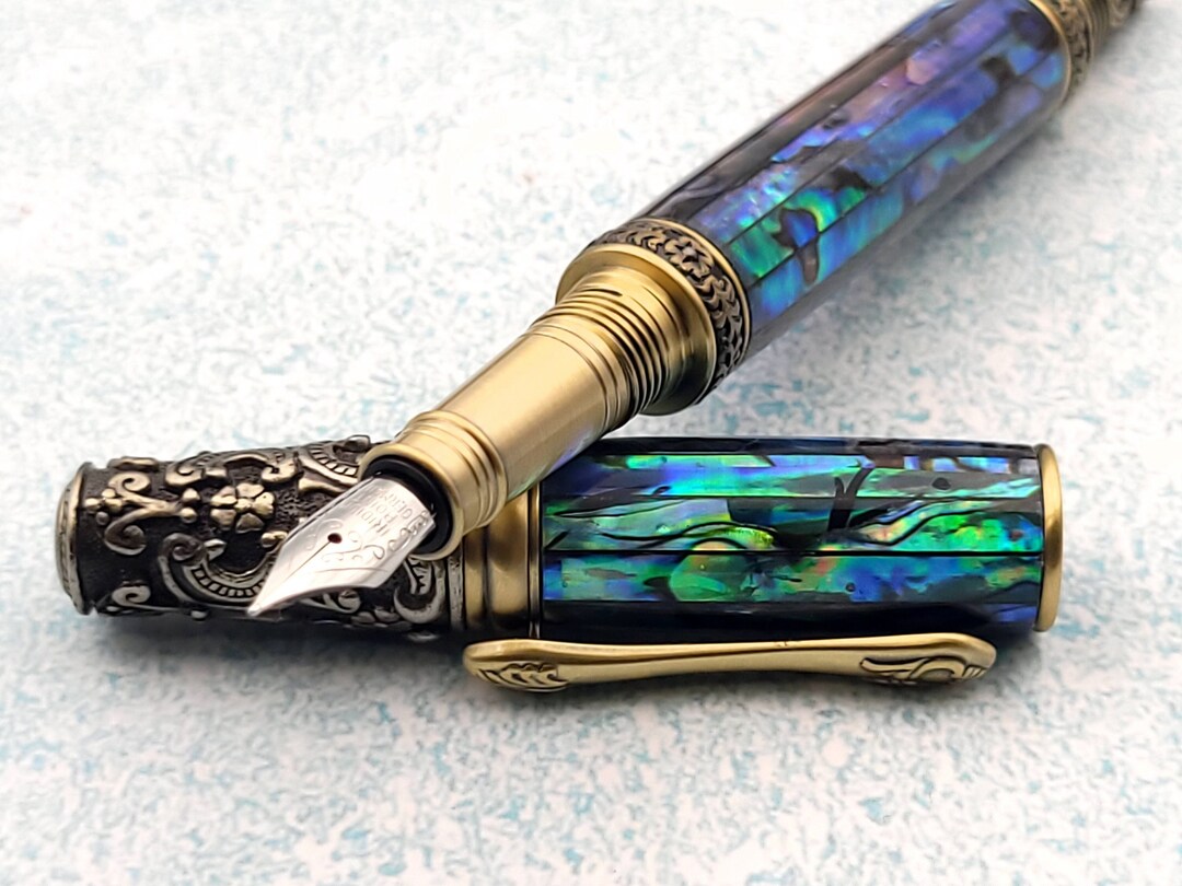 Queenstown Abalone Shell Fountain Pen in Antique Brass - Etsy