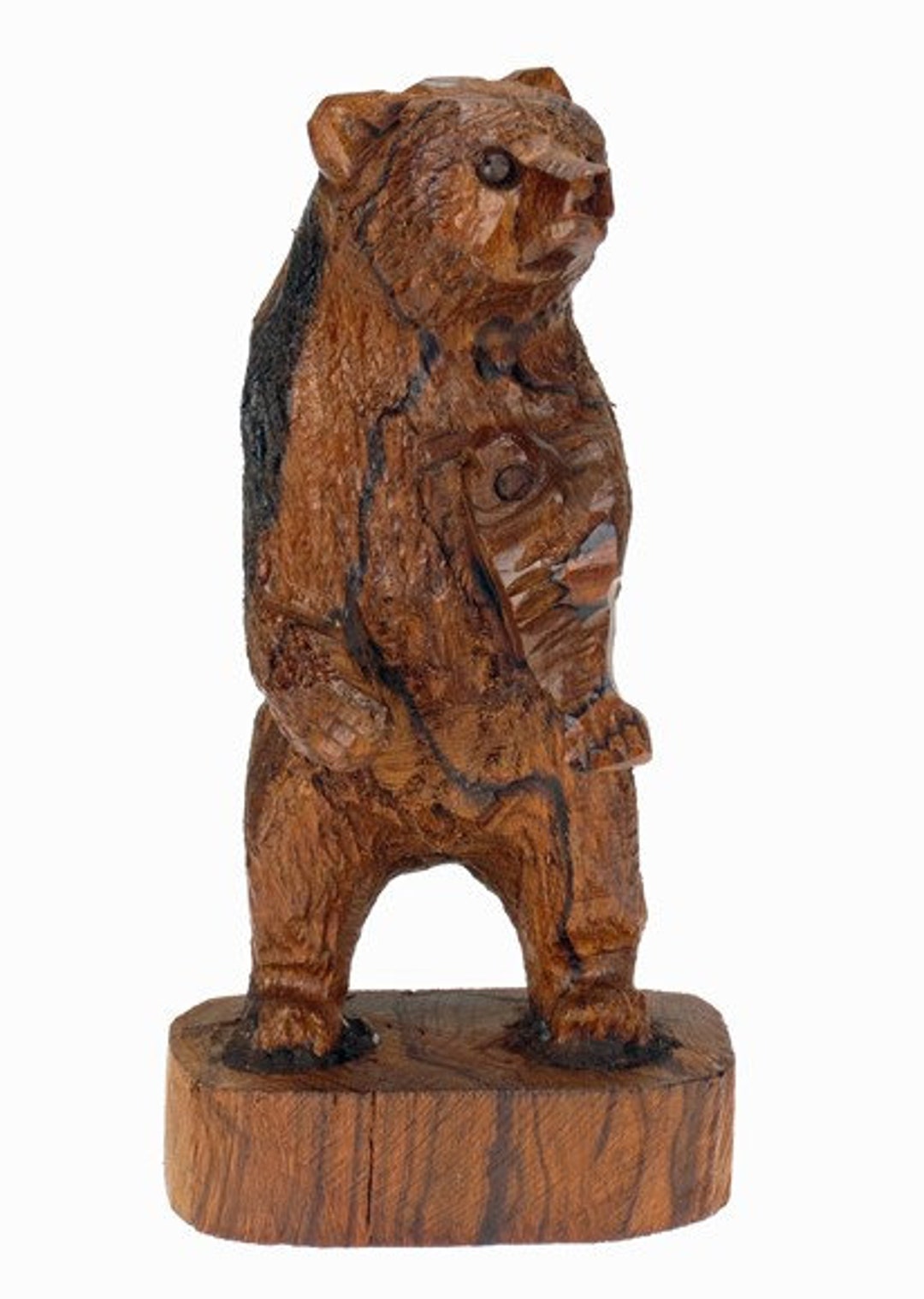 Desert Ironwood Standing Grizzly Bear With Fish Carving - Etsy