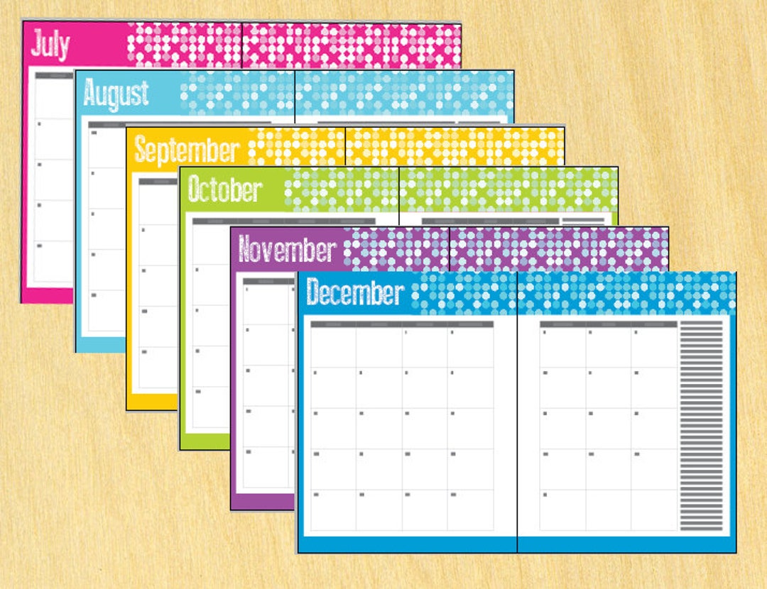 Printable 2015 Monthly Planner "techno Dots" Style - Neon (letter Size ...
