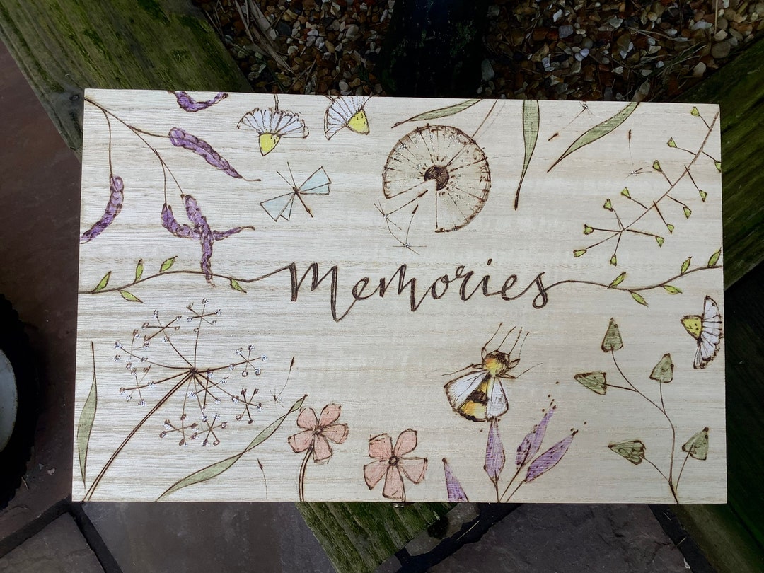 Wooden Memory Box -custom Name Box - Floral Meadow Box -personalised ...