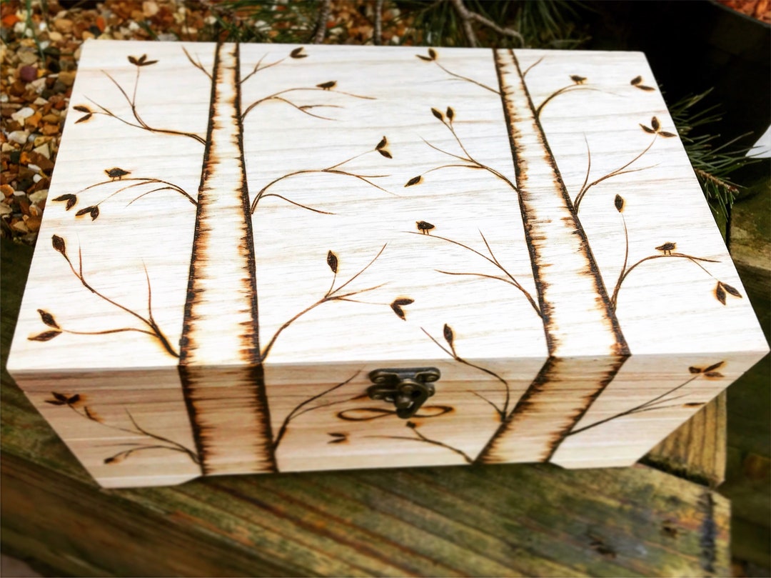 Pyrography Keepsake Box: Hand-painted Paulownia Wood, Custom Engraved ...