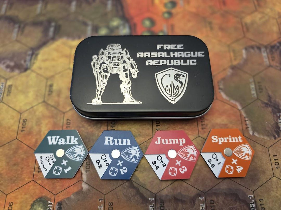 Battlemecha Movement Tokens "full Set" and Tin... Track Modifiers ...