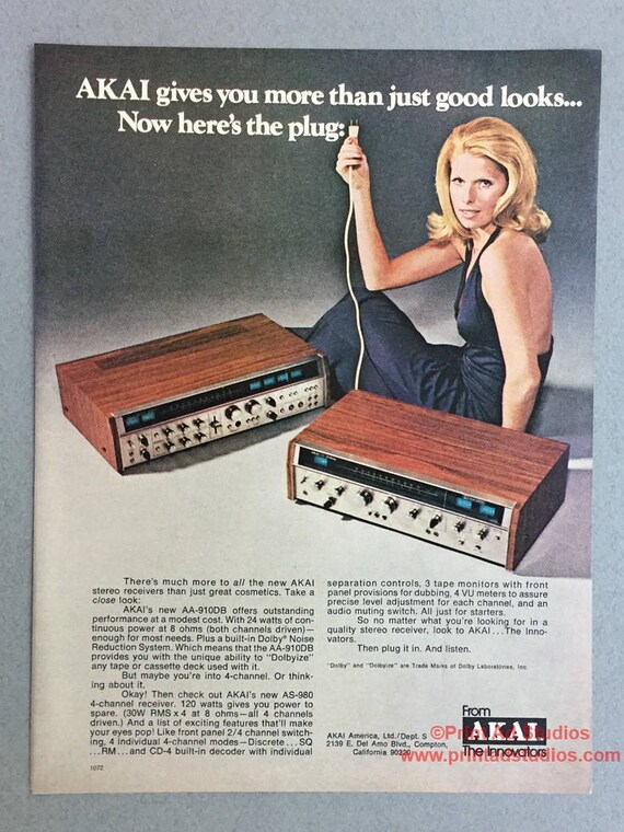 1974 AKAI Stereo Recievers Print Ad AA910DB AS-980 | Etsy