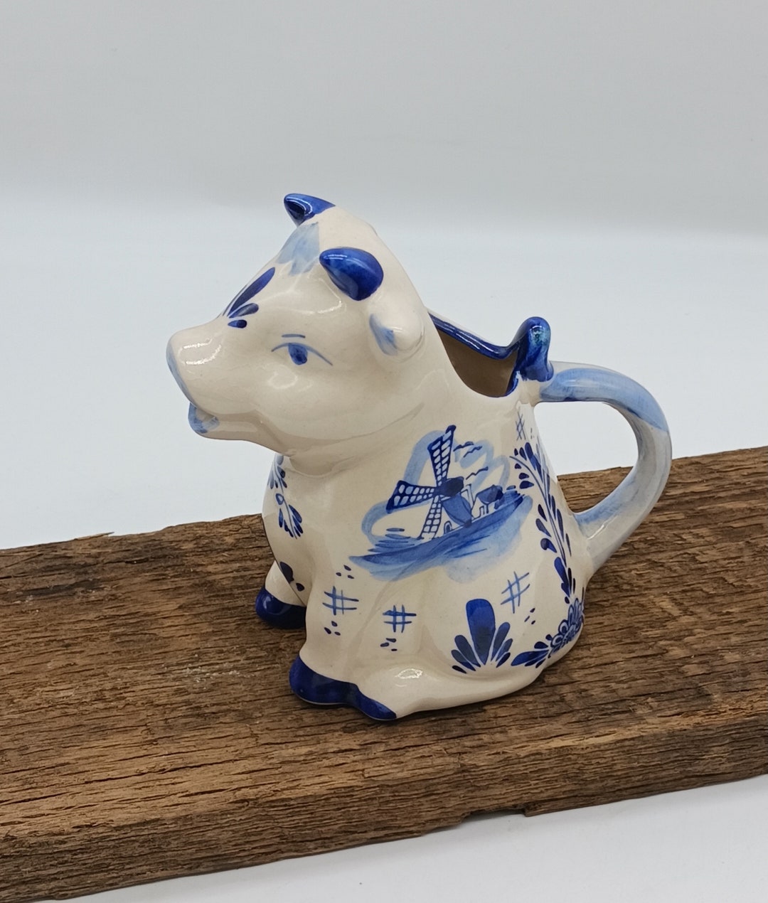 Vintage Blue Delft Holland Cow Creamer, Dairy Pitcher, Figural Cow Bull ...