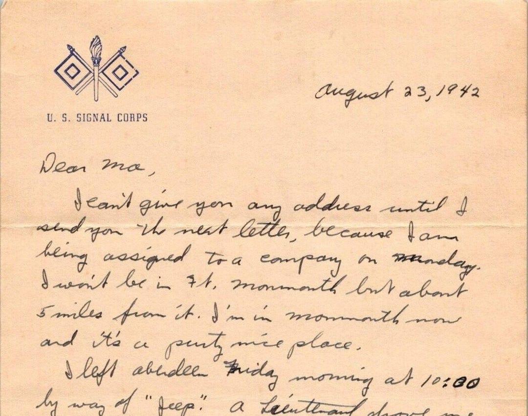 1942 WWII U S Signal Corps Army Letterhead Soldiers Letter Home ...