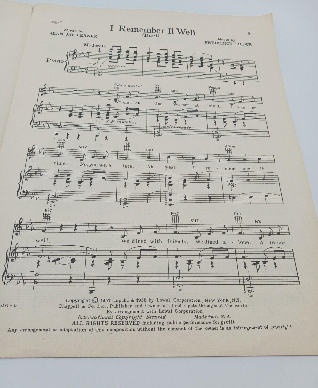 1957 I Remember It Well Gigi Arthur Freed Production Lerner Loewe Sheet ...