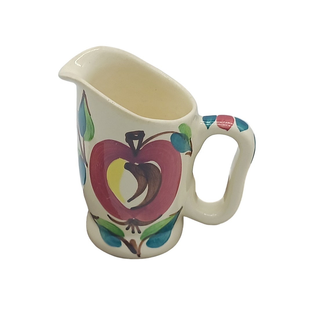 Vintage 1940s Puritan Pottery Milk Cream Pitcher Apple Painted Crazing ...