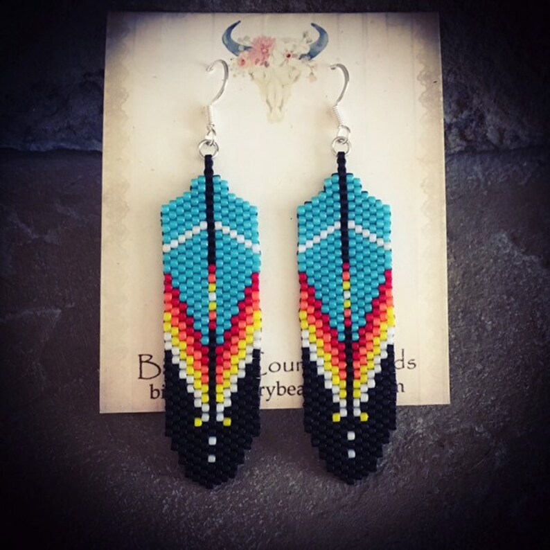 Beaded Feather Earrings - Etsy