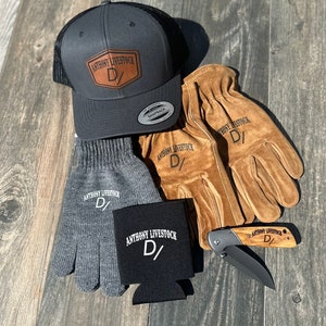 Custom Cowboy Gift, Western Trucker Hat, Leather Work Gloves, Roping ...