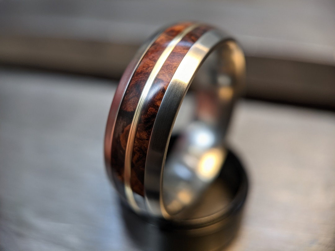 Mens Rosewood Wedding Band, Gold Wire Inlay, Unique Wood Ring Gift - Etsy