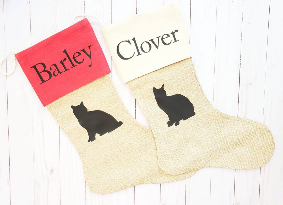 Personalized Cat Stocking, Name Cat Christmas Stocking, Cat Silhouette ...