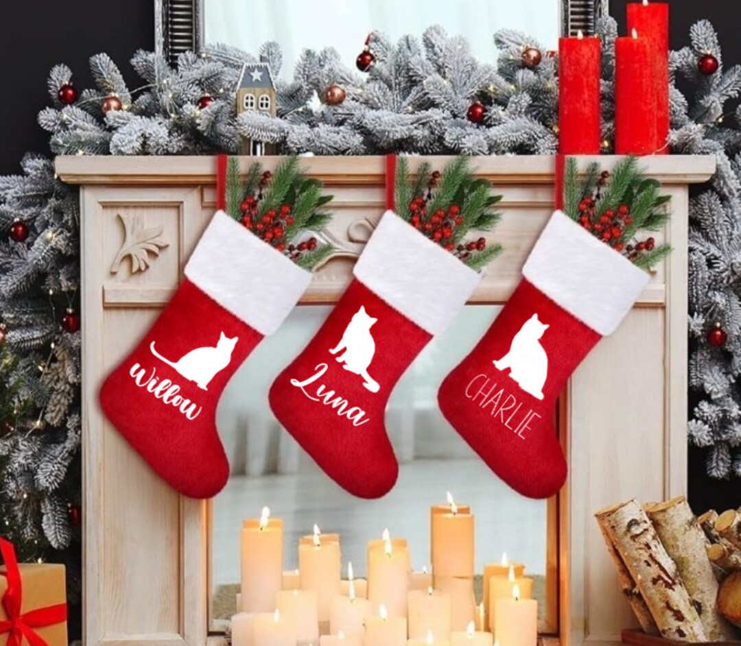 Cat Stocking, Velvet Cat Stocking, Personalized Cat Stocking, Name Cat ...