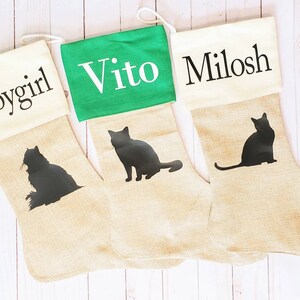 Personalized Cat Stocking, Name Cat Christmas Stocking, Cat Silhouette ...