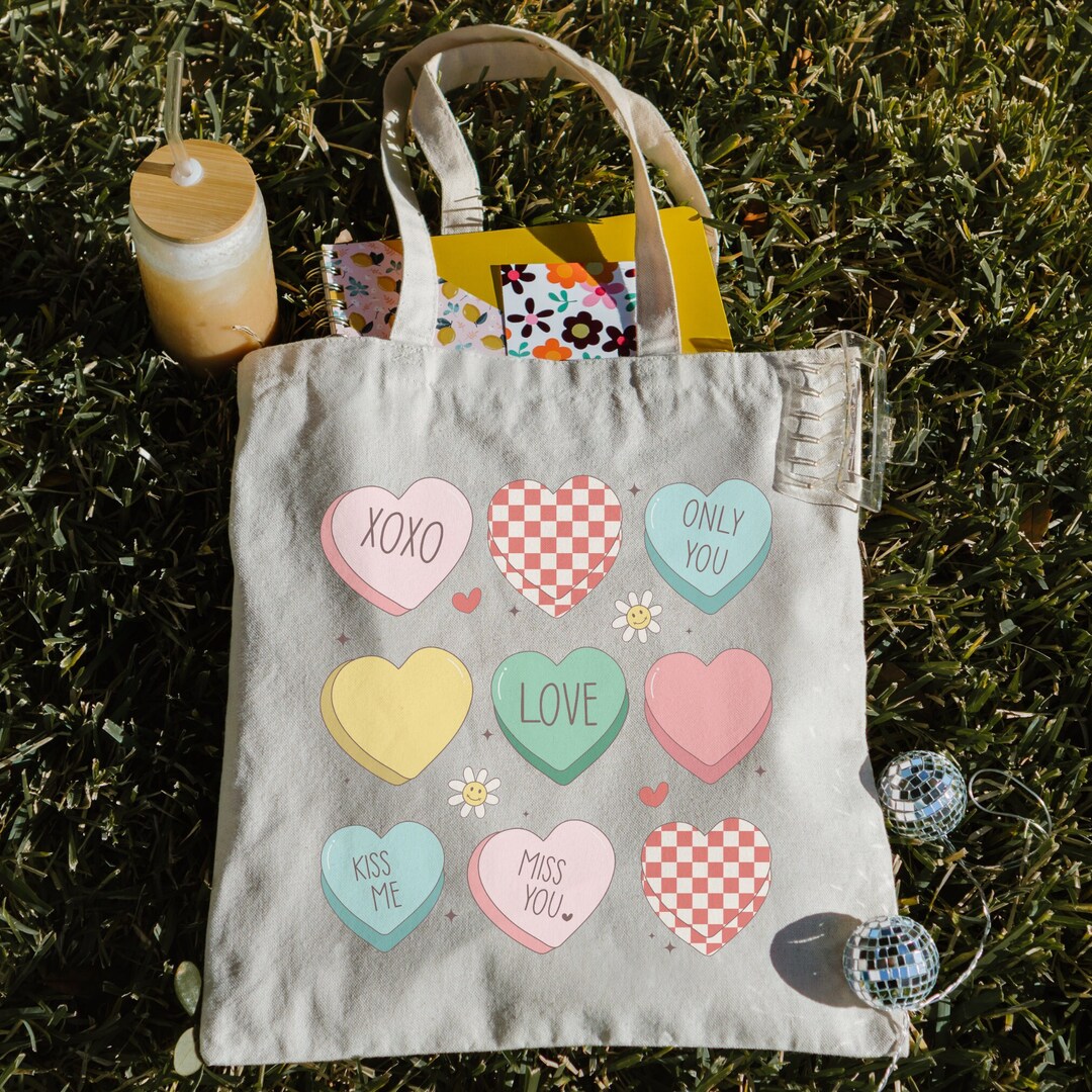 Conversation Hearts Tote Bag, Candy Hearts Tote Bag, Conversation ...