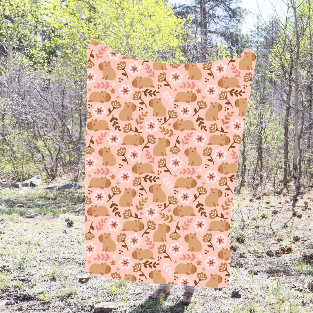 Capybara Throw Blanket, Baby Blanket, Floral Minky Throw Blanket ...