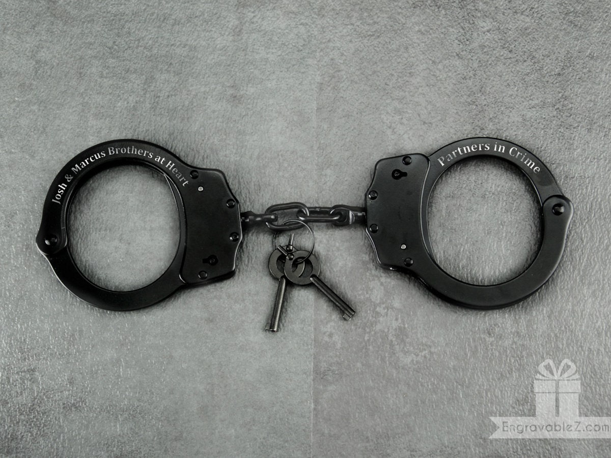 Black Engraved Handcuffs - Locked in Love - Etsy