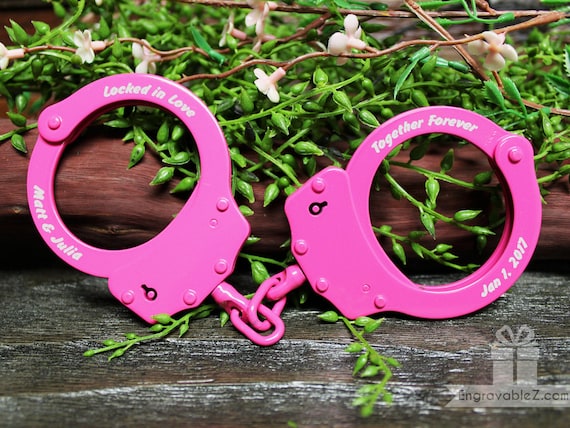 Pink Personalized Engraved Handcuffs Locked in Love | Etsy