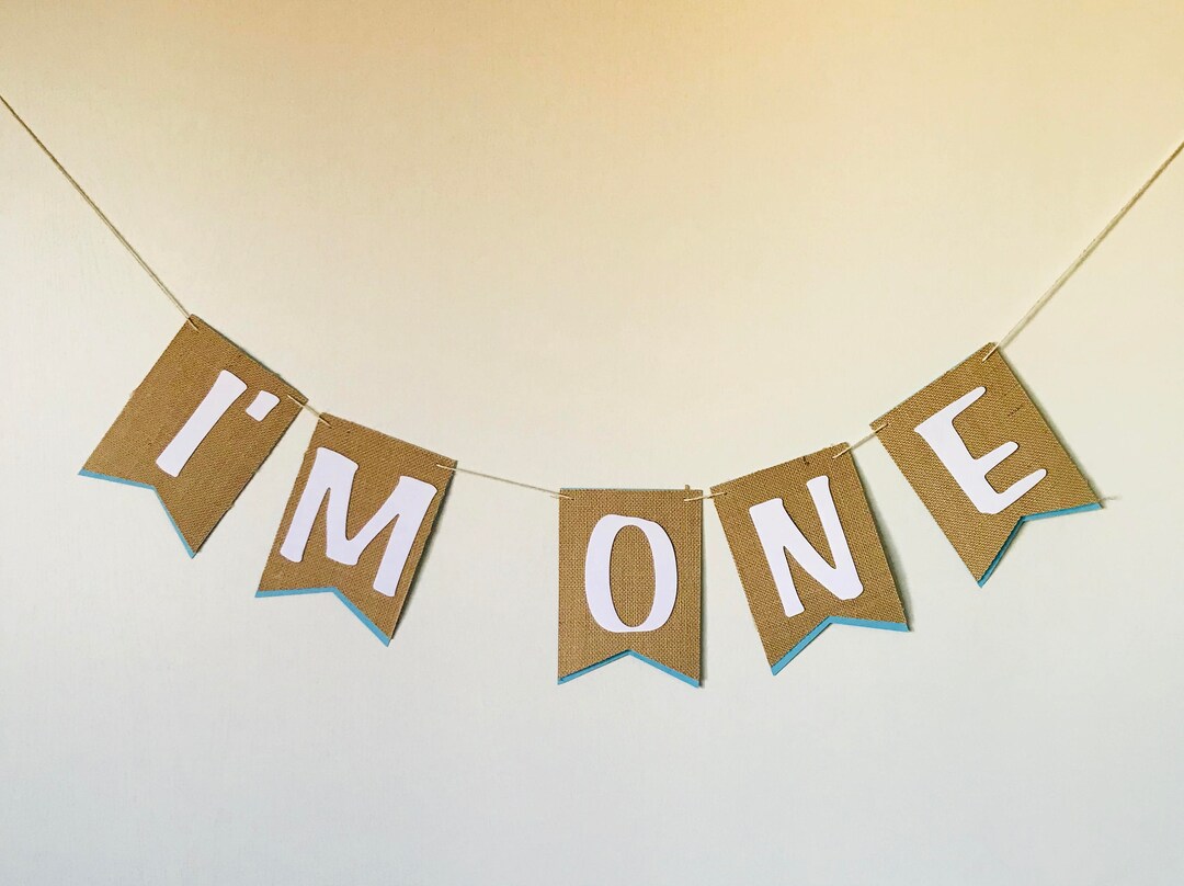 Burlap White and Blue I'M ONE BIRTHDAY BANNER, First Birthday Photo ...