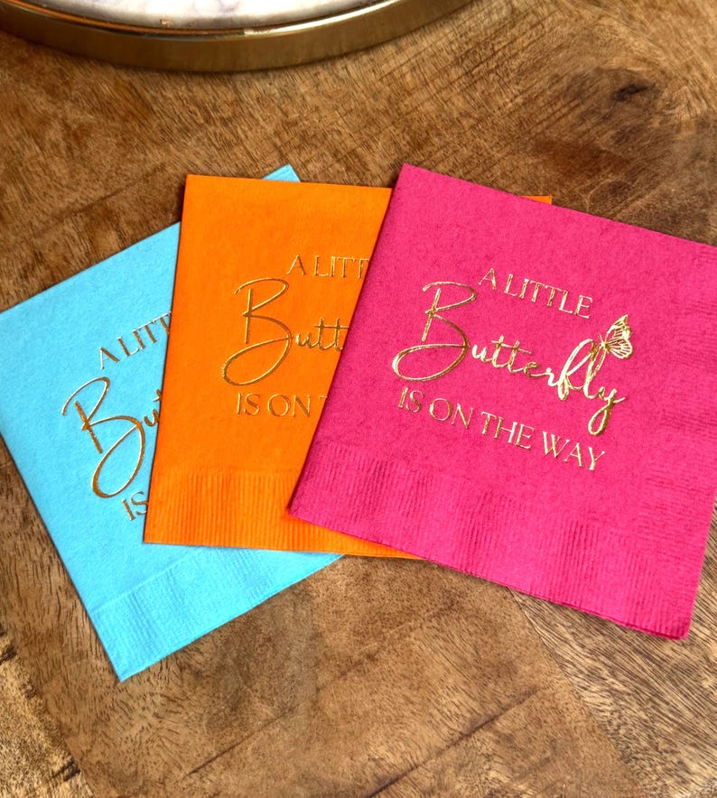 A Little Butterfly is on the Way Baby Shower Napkins — Foil Stamped 11 ...