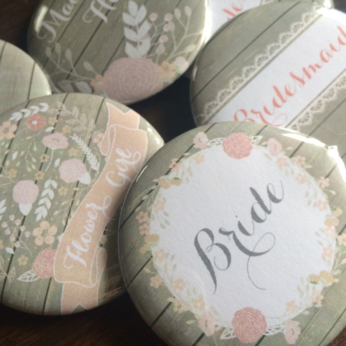 Bridal Party Pins Wedding Party Pins Name Tags Bridal - Etsy