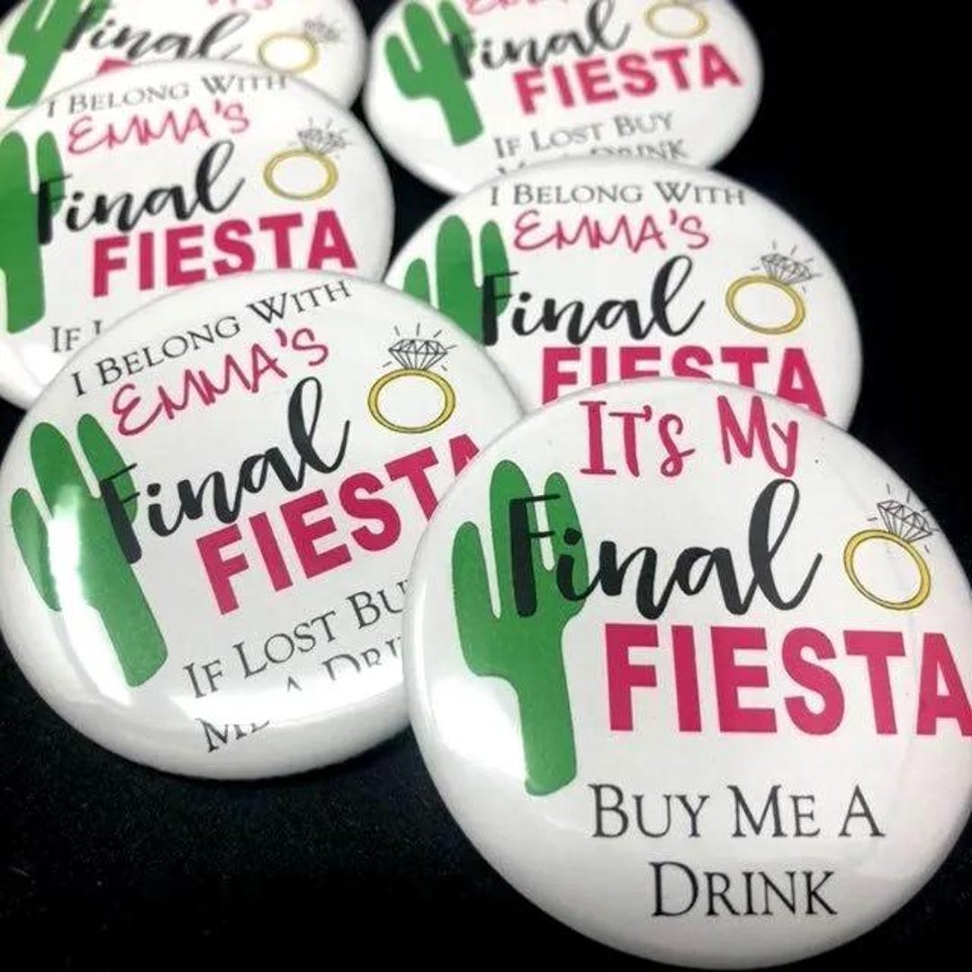Final Fiesta Bachelorette Buttons: Cactus Party Pins - Personalized ...