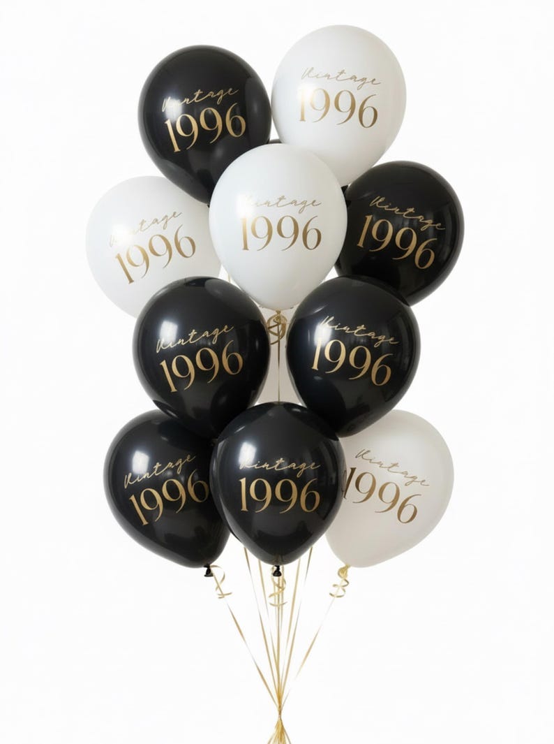 30th Birthday Balloons: Vintage 1996 - Black or White Latex - 12 Inch ...