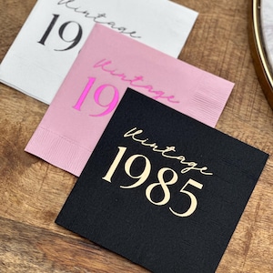 40th Birthday Cocktail Napkins: Vintage 1985, Custom Colors Set of 20 ...