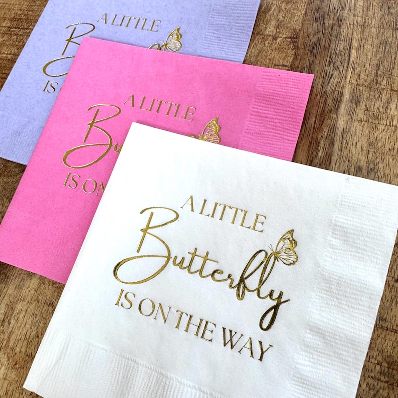 A Little Butterfly is on the Way Baby Shower Napkins — Foil Stamped 11 ...