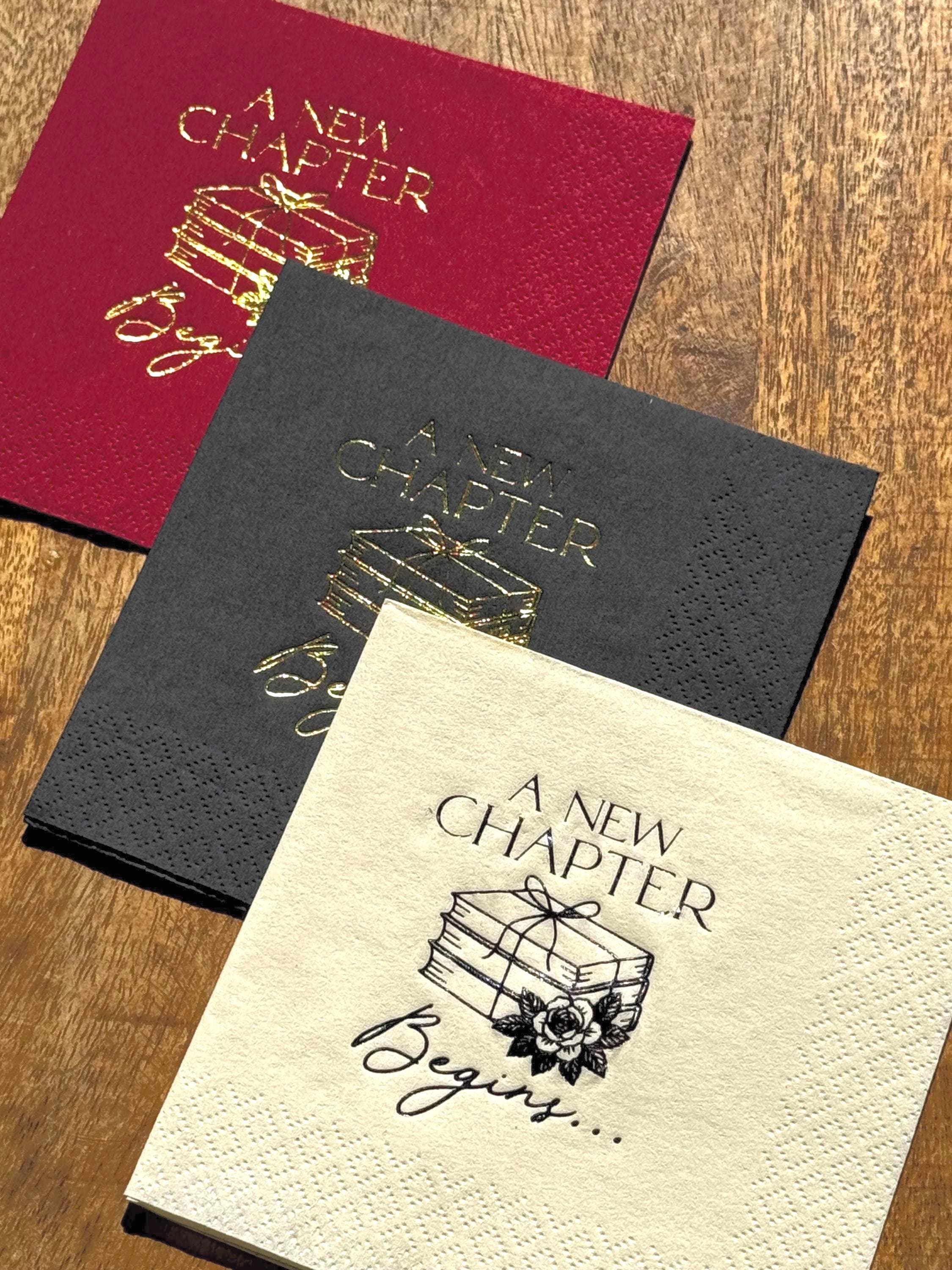 A New Chapter Begins: Book Themed Cocktail Napkins - Foil Stamped - Set ...