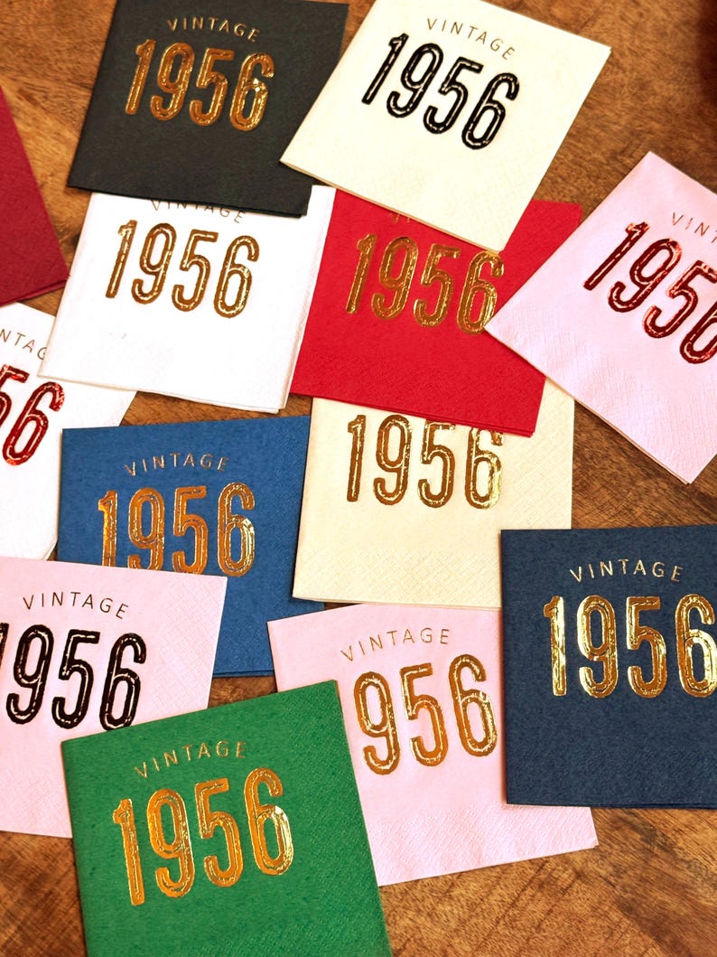 70th Birthday Napkins: Vintage 1956 Party Decor - Various Colors - Set ...