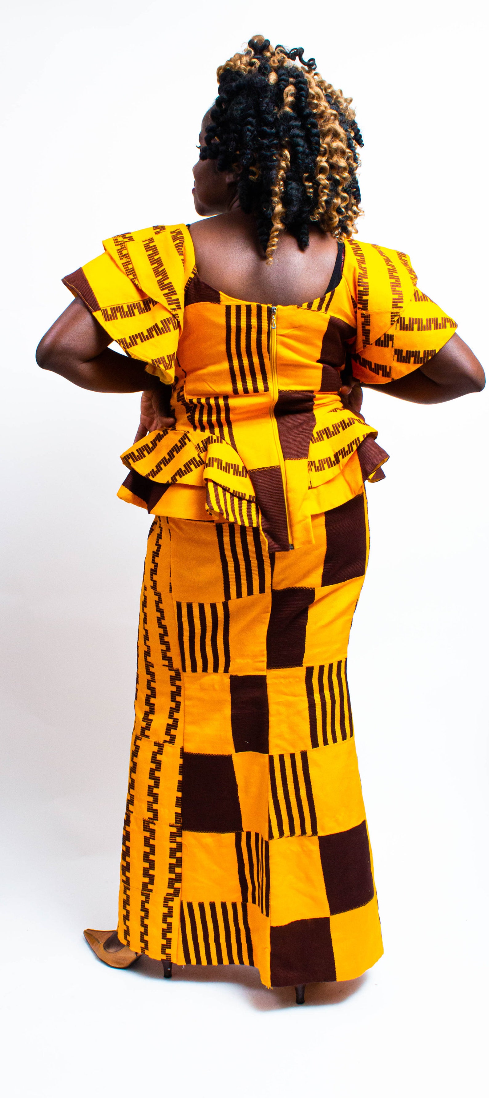 Brown & Gold Woodin Ankara African Print Flutter Kaba and Slit With ...