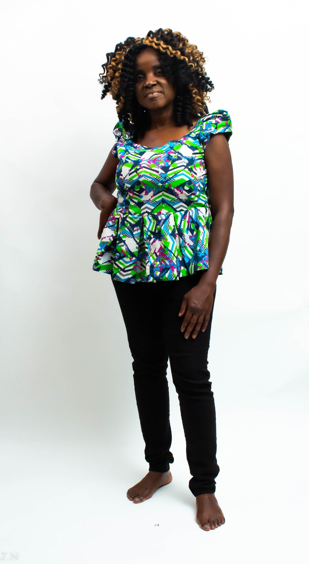 Teal Woodin Ankara African Print Cap Sleeve Peplum Blouse - Etsy