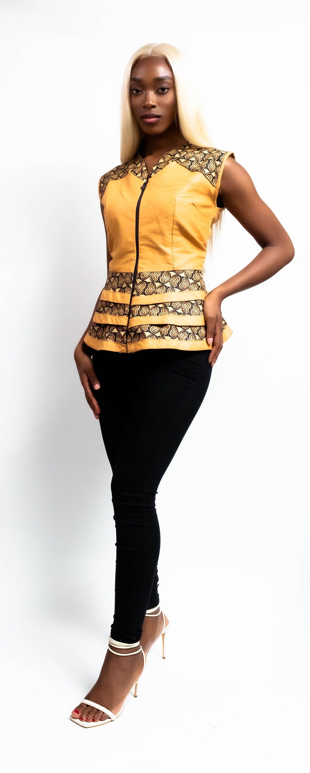 Butter Yellow Woodin Ankara African Print Cap Sleeve Full Zip Blouse - Etsy